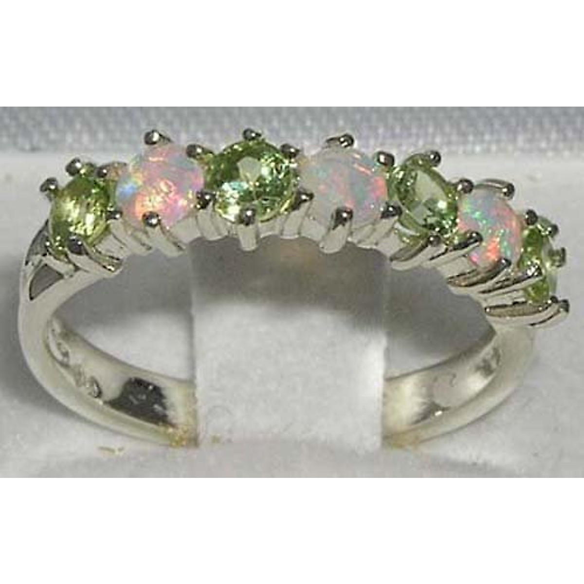 LetsBuyGold 925 Sterling Silver Natural Opal & Peridot Womans Eternity Ring - Size 7.75