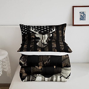 Castle Fairy Deer Antlers Camo Comforter Set Queen Size+Throw Pillow Cover 18x18 Inch