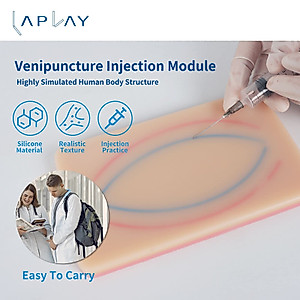 LAPLAY IV Injection Training Pad Model, 4 Veins Imbedded 3 Skin Layers, Reusable and Durable for Doctors, Nurses, Veterinarians Practice ​Injection