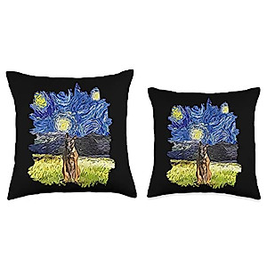 Belgian Malinois Gift for Men Women & Youth Starry Night Impressionist-Dog Art Belgian Malinois Throw Pillow, 18x18, Multicolor