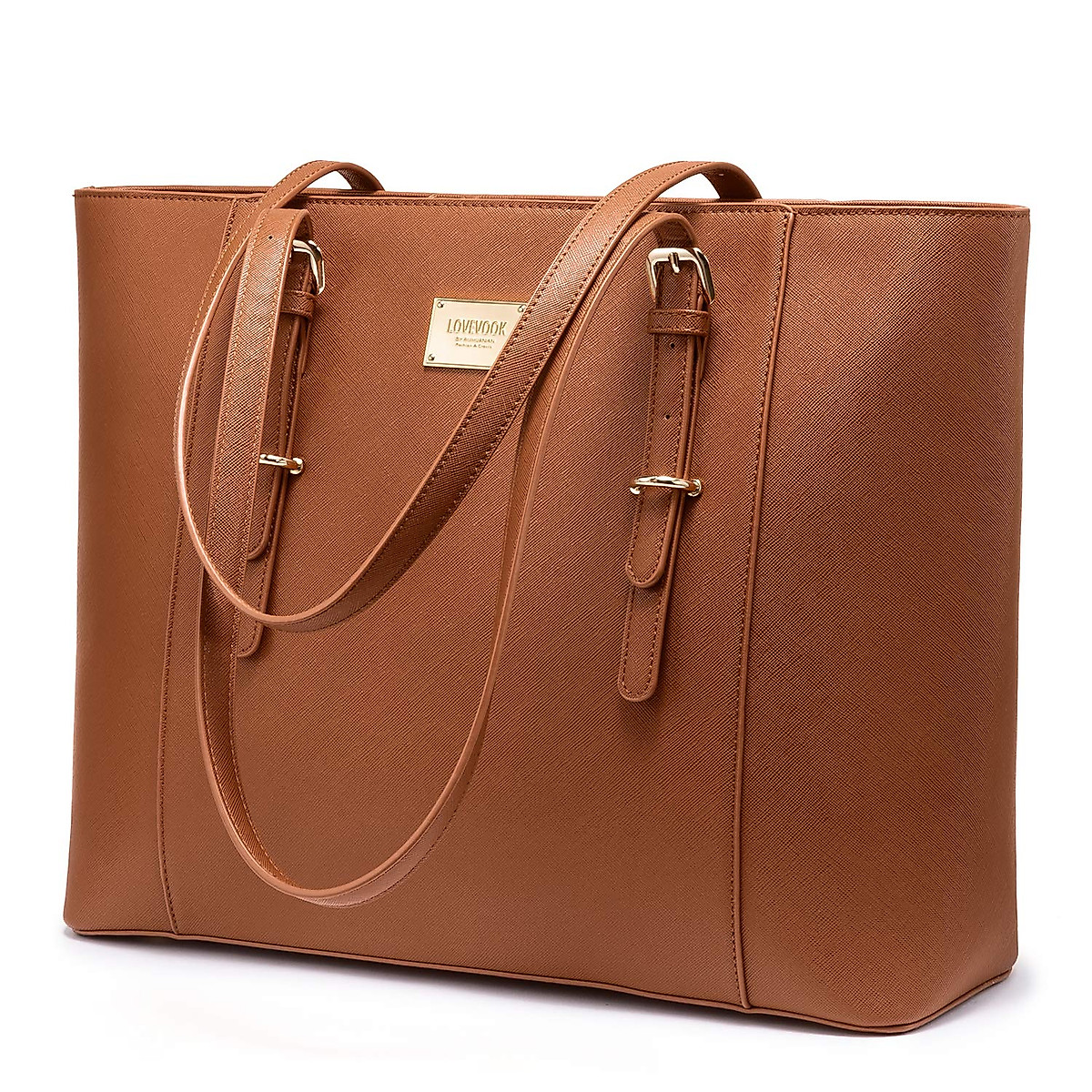 Laptop Bag for Women Large Office Handbags Briefcase Fits Up to 15.6 inch (Updated Version)-Brown
