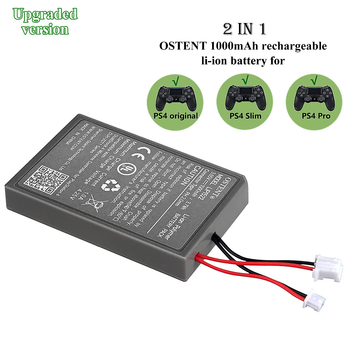 OSTENT 1000mAh 3.65V 3.7Wh Rechargeable Li-ion Battery Pack Replacement for Sony PS4 Original/Pro/Slim Wireless Bluetooth Dual Shock Controller CUH-ZCT1 CUH-ZCT2