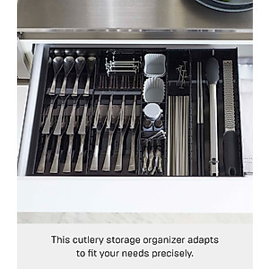 YAMAZAKI Home Expandable Cutlery Kitchen Angled Utensils Storage Multi-Compartment Silverware Organizer Drawer Insert Tray, Plastic, Adjustable, Expandable, No Assembly Req.