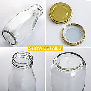 12 oz Glass Bottles, Clear Glass Milk Bottles with Gold Metal Airtight Lids, Vintage Breakfast Shake Clear Container, Vintage Drinking Bottles with Whiteboard Labels and Pen for Party,Kids,Set of 20