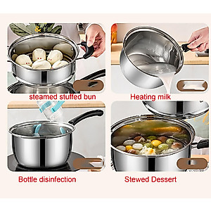 Stainless Steel Saucepan, 1.3 Quart Long Handle Milk Pot with Lid for Warming, Cooking and Boiling Milk, Spaghetti, Soup in Kitchen and Outdoor (18cm)