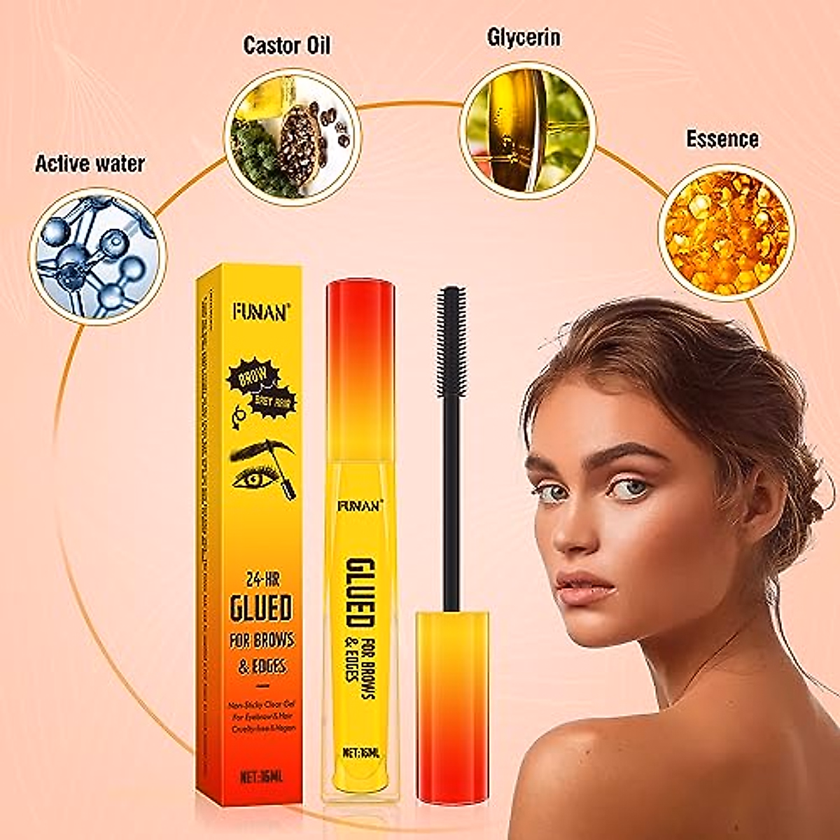 FUNAN Eyebrow Gel,Clear Brow Gel,Glued for Brows & Edges, for Styling Brows,16ml (1 pack)