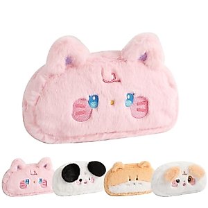 NIORYUZ Fluffy Plush Cute Animal Puppy Kitty Bunny Pencil/Pen Pouch Soft Cosmetic Bag Tote/Travel Organizer Large Capacity (Kitty)