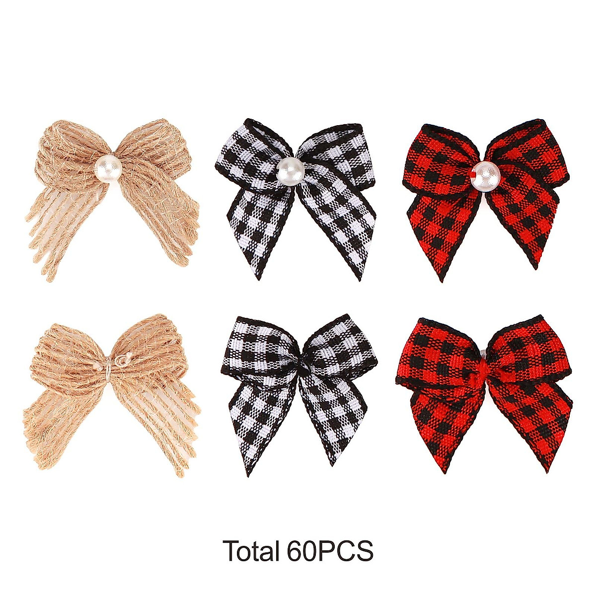 Meseey 60pcs 1" Mini Buffalo Check Plaid Red and Black Ribbon Burlap Bow White and Black Gingham Ribbon Double Bows for Packages Gift Wrapping Christmas Decoration