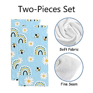 Hand Bath Towels 2 Pack Daisy Flower Bee Rainbows Absorbent Face Fingertip Towels for Bathroom Kitchen Gym Spa Soft Hair Drying Cloth Quick Dry, 30 x 15 Inch