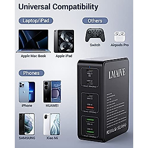 LMAIVE USB C Charging Station, 120W Multiport USB Charging Station, Multi USB Charger Station, Charging Station for Multiple Devices, USB Charging Hub Compatible with MacBook, Laptop, iPhone, iPad