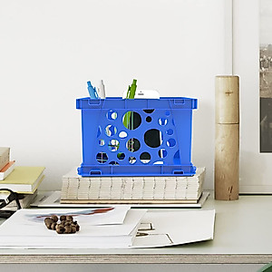 Storex Mini Crates – Stackable Small Storage Crates for Desktop Organization, 9 x 7.75 x 6 inches, School Blue, 12-Pack (61595U12S)