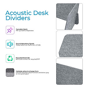 Acoustic Partition - Reduce Noise and Visual Distractions - Sound Absorbing Desk Divider - Desk Privacy Panel - Home Office - Classroom - Remote Learning - Sound Dampening (Gravel Grey)
