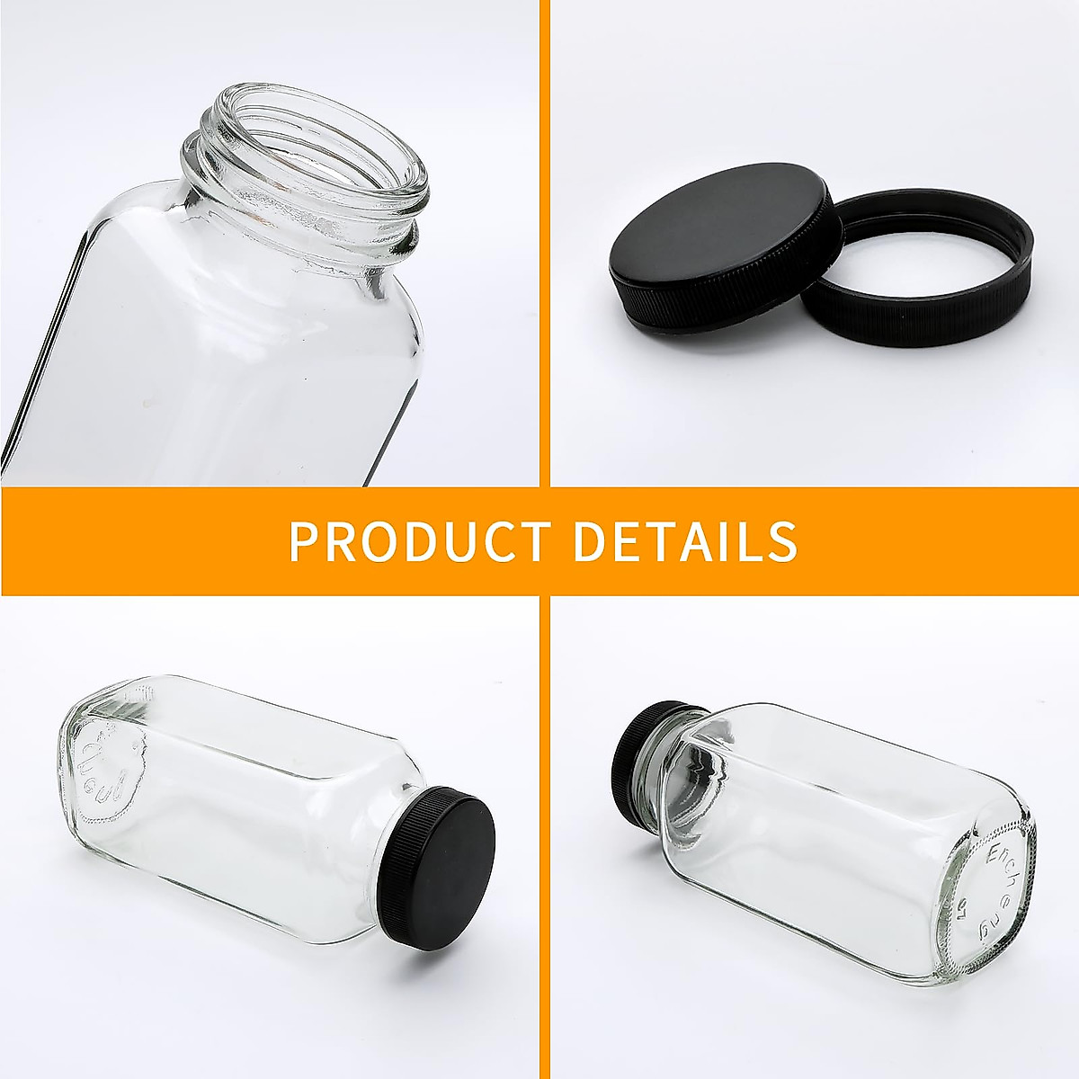 Accguan Vintage Water Bottles with Lids,8oz Reusable Glass Drinking Bottles for Juicing,Hot Sauce,Kombucha,Ginger Jar,Potion,Oil,Milk Bottles,Whiskey,Portable Travel Bottle,Smoothies Bottles(12pack)