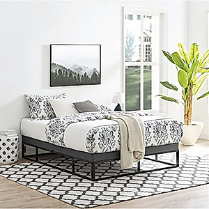Classic Brands Capri Black Metal Platform Bed Frame with Built-in Grey Upholstered Mattress Foundation, Queen