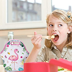 WERNNSAI Flamingo Lunch Bag - Neoprene Insulated Cooler Lunch Handbag Pouch Tropical Pineapple Pattern Outdoor Tote Bag for Kids Picnic School Work Shopping, Waterproof and Reusable