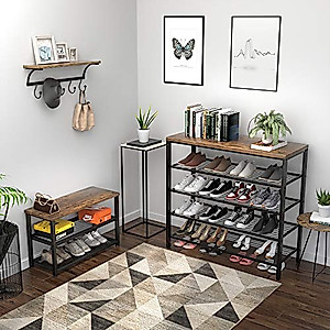Topfurny Shoe Rack, Industrial Shoe Storage Organizer, Large 5-Tier Metal Shoe Rack Shelves with Wood Board, Entryway Table for Hallway, Living Room, Closet, Bedroom