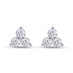 SAVEARTH DIAMONDS 1/2ctw Round Lab Created Moissanite Diamond 3-Stone Cluster Stud Earrings for Women in 14k White Gold Over Sterling Silver (0.50 Cttw)