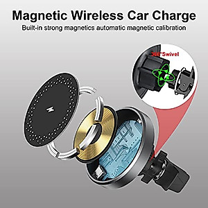 COSDIG Magnetic Wireless Car Charger Mount,Compatible with Magsafe Car Charger Mount,Stick on Dashboard Air Vent Phone Holder for iPhone 14/13/12 Series Phone & MagSafe Case