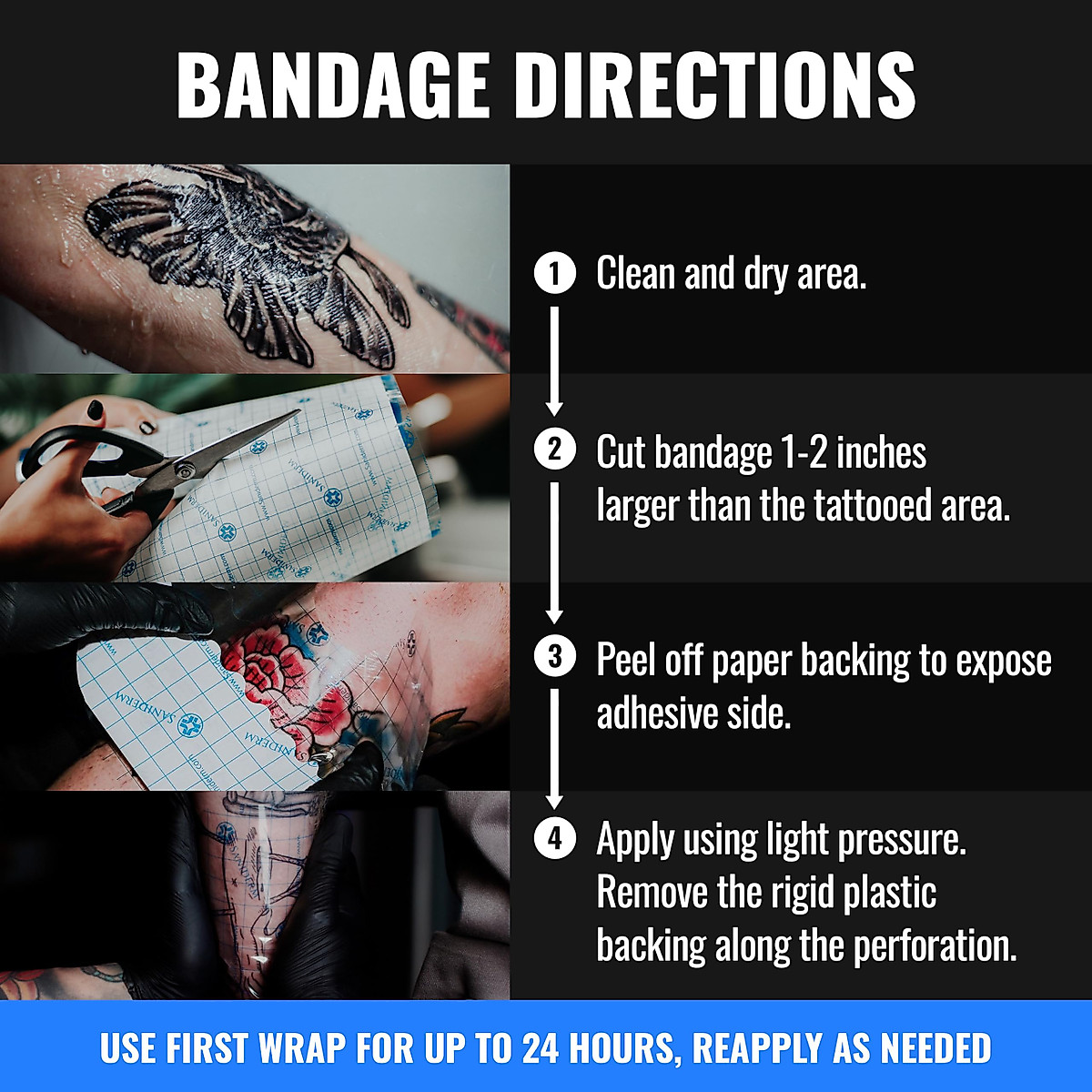 Saniderm Original Tattoo Aftercare Bandage (Small Roll, 4 in x 8 yd) – Convenient, Faster Tattoo Healing and Protection – Sterile, Waterproof, and Latex-Free Tattoo Aftercare Wrap – Gloss Finish