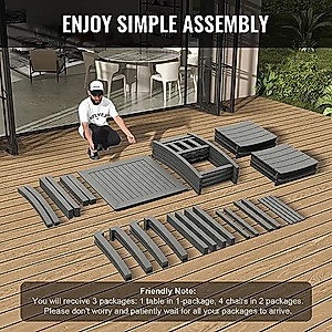 VEVOR 5 Pieces Patio Dining Set, Outdoor Square Furniture Table and Chairs, All Weather Garden Furniture Table Sets, HIPS Small Patio Conversation Set, for Lawn, Deck, Backyard, Poolside, Light Gray