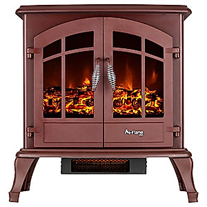 e-Flame USA Jasper Freestanding Electric Fireplace Stove Heater - Realistic 3-D Log and Fire Effect (Red)