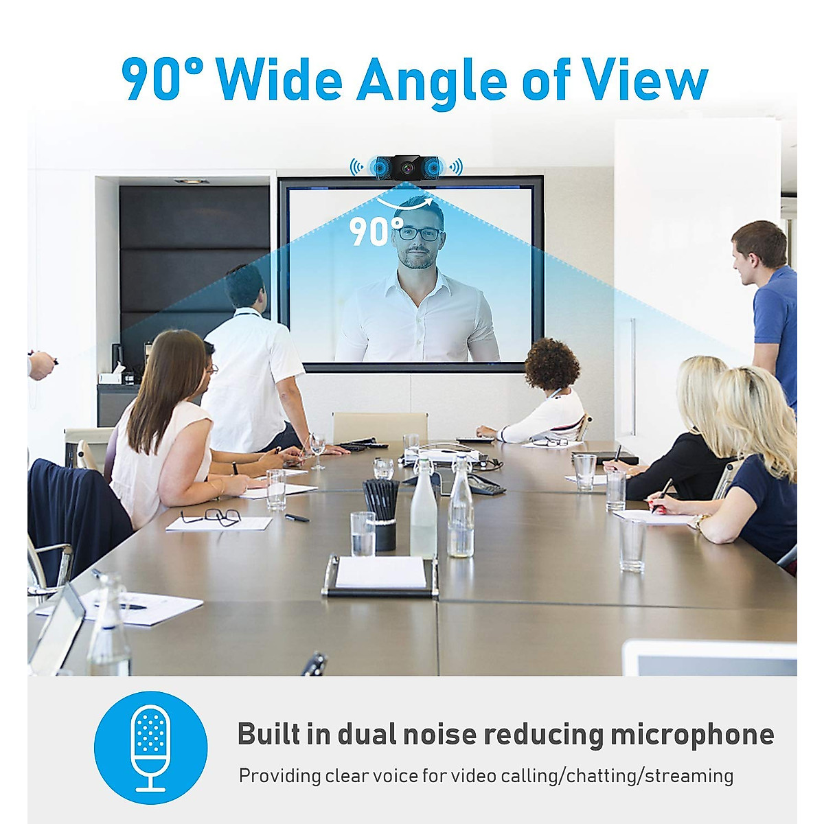 2022 Upgraded 2048 x 1080 Full HD Webcam 2K 30 fps Computer, 90° Wide Angle for PC Laptop Computer Zoom Skype Meeting Video Calling Games