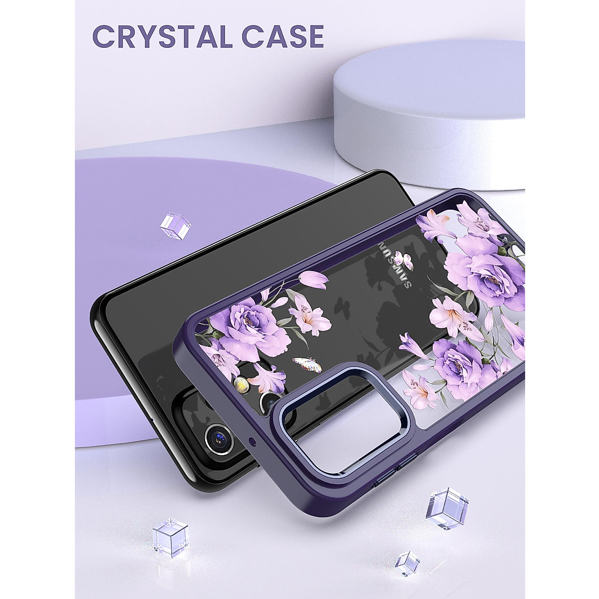 Dretal for Samsung A23 4G/ 5G Case, Galaxy A23 Case Tempered Glass Screen Protector,Military Grade Drop Tested Hard Back & Soft Edge Slim Flower Women Girls Phone Protective Cover(Deep Purple)