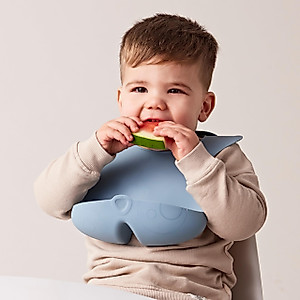 b.box Silicone Bib: Baby Bibs for Boys & Girls Ages 4m+. Dishwasher Safe FDA Food Grade Silicone. Adjustable, Soft, Waterproof. Unique Stay-Open Food Catcher, Roll & Secure for On-The-Go (Blush)