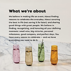 TOSSWARE RESERVE 9oz Stemless Flute - Color Series SET OF 4, Premium Quality, Tritan Dishwasher Safe & Heat Resistant Unbreakable Plastic Champagne Glasses