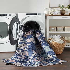 Nourison Washables Floral Navy Multicolor 5'2" x 7' Area -Rug, Easy -Cleaning, Non Shedding, Bed Room, Living Room, Dining Room, Kitchen (5x7)