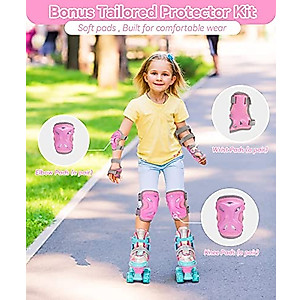 Sportneer Kids Roller Skates, Roller Skates with Protective Gear Set, Adjustable Roller Skates with 8 Light up Wheels, for Girls Kids Youth Beginner Indoor & Outdoor Use (1pair)