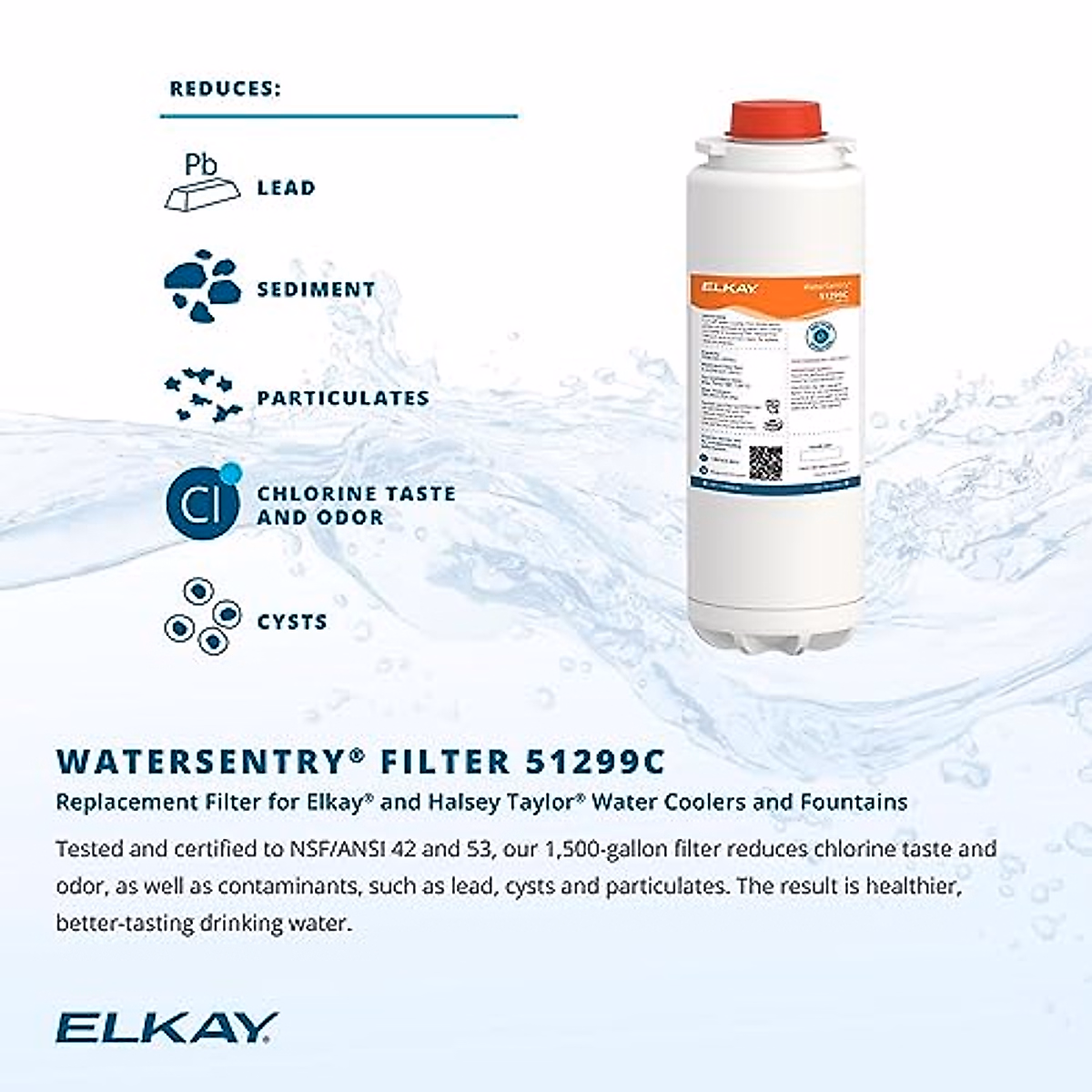 Elkay 51299c WaterSentry VII Replacement Filter (Coolers + Fountains), white, 1-Single