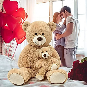 MorisMos Giant Teddy Bear Mommy and Baby Bear Soft Plush Bear Stuffed Animal for Teddy Bear Baby Shower, Tan, 39 Inches