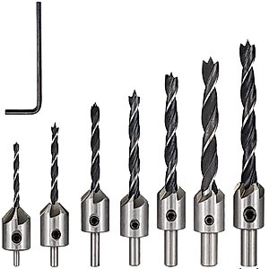 KEWAYO Countersink Drill Bits Set - 7Pcs High-Speed Steel Counter Sink Bits for Woodworking Carpentry, Includes 1 Free Hex Key Wrench