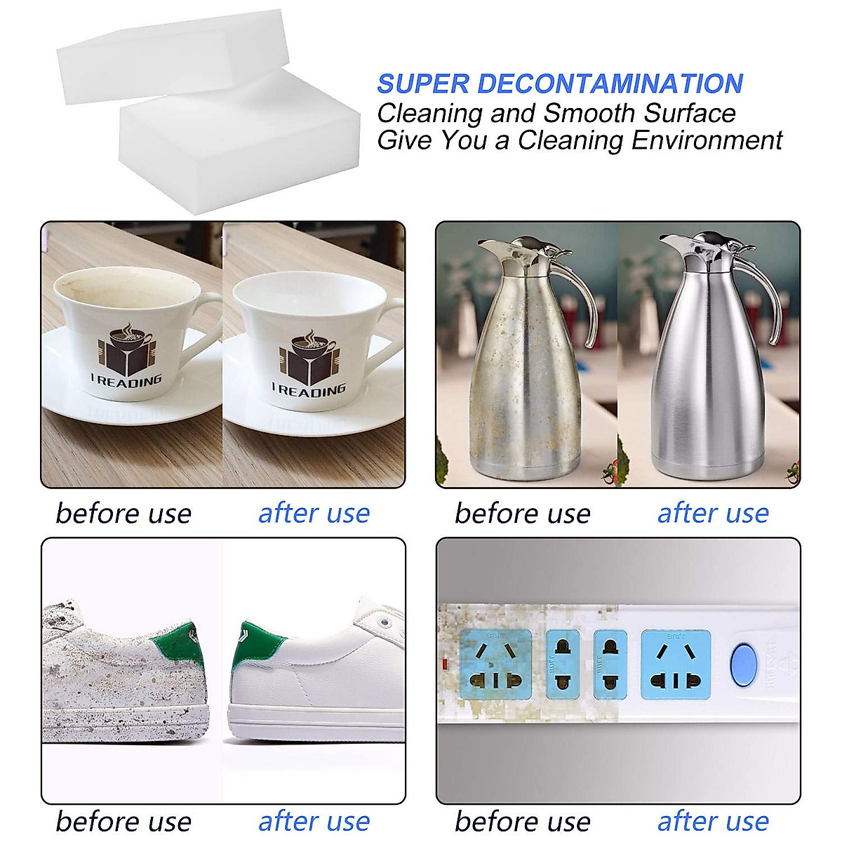 CertBuy 50 Pack Extra Thick Magic Sponge Eraser Cleaning Melamine Foam Eraser Sponge Magic Cleaning Pads for Kitchen, Bathroom, Furniture, Leather, Car Cleaning Tool - 100x70x30mm