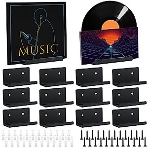12 Pcs Vinyl Record Shelf Wall Mount Vinyl Holder Black Metal Floating Shelf for Albums Records Storage Display Home Wall Decor