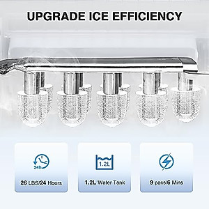 R.W.FLAME Ice Makers Countertop，Ice Maker 6 Minutes 9 Ice Cubes 24 Hours 26 lbs Self-Cleaning Portable Ice Maker with Handle and Ice Scoop, Ice Maker for Home/Office/RV/Party（Black）