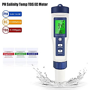 Digital Water Detector, Stable Measuring Water Quality Tester PH Salinity Temp TDS EC IP67 Waterproof for Aquarium