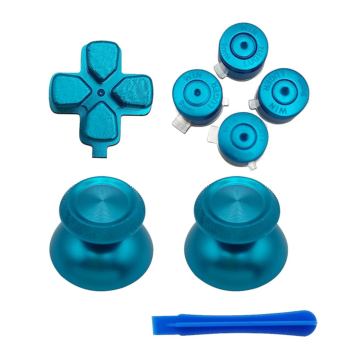 E-MODS GAMING Metal Thumbsticks D-pads ABXY Buttons Repair Kits for PS5 Controller - Replacement Aluminum Action buttons & Analog Joystick & Directional Pads for PlayStation 5 Controller (Blue)