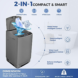 Nictemaw Portable Washing Machine 20Lbs Portable Washer Machine with Drain Pump, 2.8 Cu.ft Compact Washer with 10 Programs 8 Water Levels Small Washing Machine for Apartment, Home, Dorms, Rv