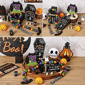 Hocus Pocus Halloween Decorations indoor, 6 Pcs Hocus Pocus Halloween Decor with Tombstones, hocus pocus book, Witches Cauldron, beads garland, Halloween Tiered Tray Decor for Home Table Kitchen decor