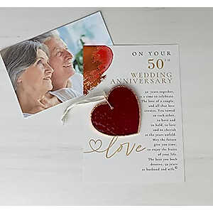 On Your 50th Wedding Anniversary: Beautiful Stained Glass Heart; a Sentimental and Meaningful Keepsake Ornament for The Married Couple - Handmade in USA