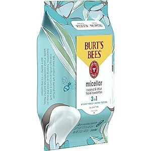 Burt's Bees Micellar Facial Towelettes With Coconut and Lotus, Pre-Moistened Towelettes for All Skin Types, 99.5 Percent Natural Origin Skin Care, 30 ct. Package
