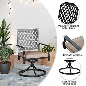 PHI VILLA Outdoor Patio Wood-Like 37" Square Dining Table and Arm Swivel Chairs Furniture Set of 5