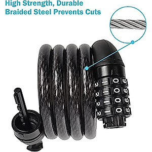 Lumintrail Bike Lock, Combination Lock - 4ft Heavy Duty Anti Theft Bike Cable Lock with Mounting Bracket (Black, 1 Pack)