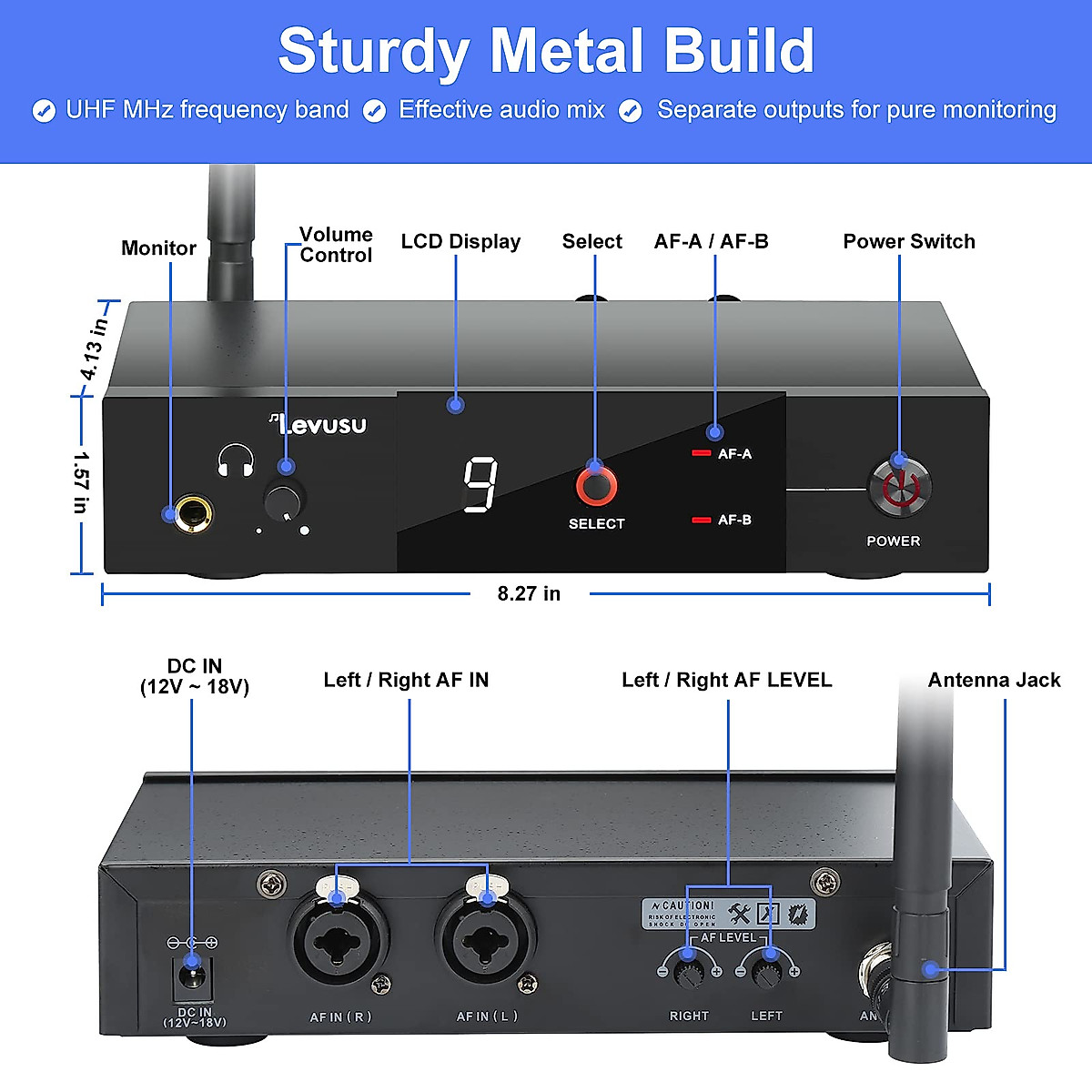 Levusu UHF Wireless in-Ear Monitor System with Earphone,180Ft, Rack Mount, Professional IEM Stereo System Transmitter and Beltpack for Studio, Guitar, Band Rehearsal, Live Performance (1 Bodypack)