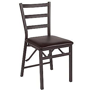 Flash Furniture 2 Pack HERCULES Series Brown Folding Ladder Back Metal Chair with Brown Vinyl Seat