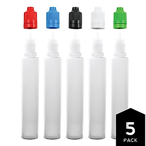 30ml PE Unicorn Pen Plastic Bottle with Child Resistant Tamper Evident Cap (5 Pack) Multicolor, Black Blue Green Red White