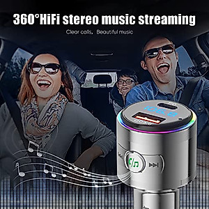 LENCENT Bluetooth 5.3 FM Transmitter,Full Metal Bluetooth car Adapter with PD 20W & QC3.0 Fast Charger,Hi-Fi Music/Clear Calling car FM Bluetooth Adapter,【Color Light】