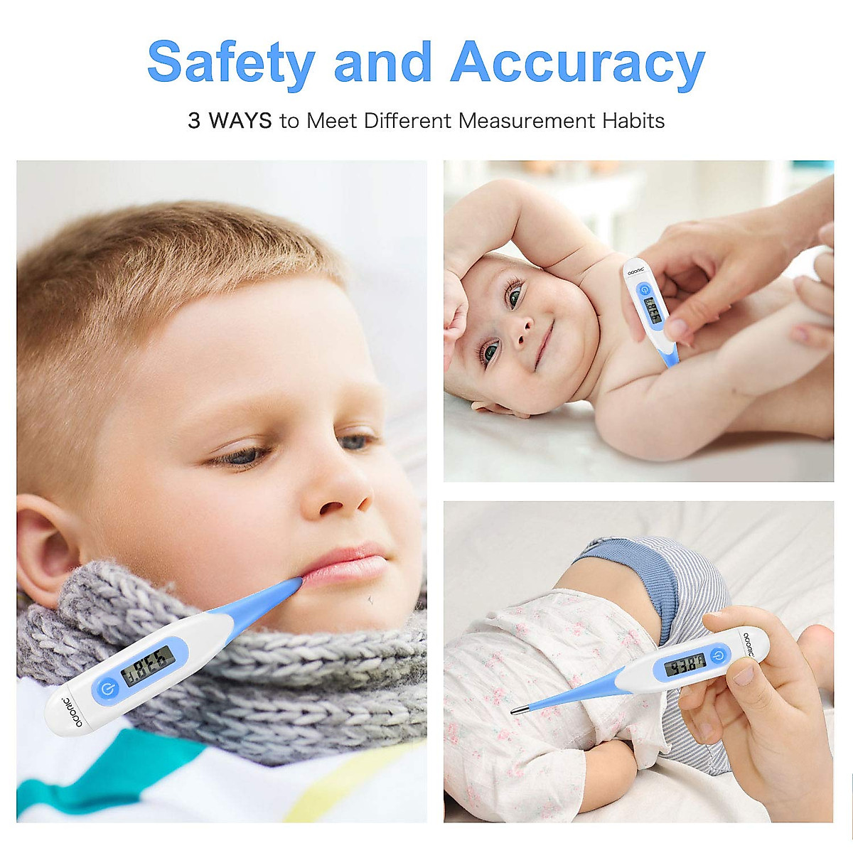 Digital Thermometer, Accurate Fast Reading Temperature Measuring Tool LCD Fever Checker Waterproof 1 Pack Random Color
